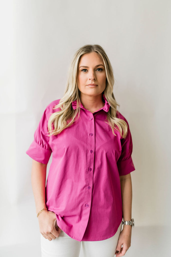 Short Sleeve Ruffle Shirt Berry | HEIDI HOUSTON – Heidi Houston